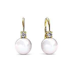 Cate & Chloe Cassie Refined 18k White Gold Pearl Drop Earrings with Swarovski Crystals, Women's Gold Earrings, Pearl Dangle Earrings for Women, Special Occasion Jewelry