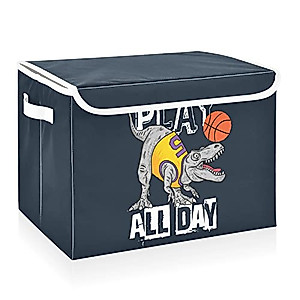 CaTaKu Basketball Dinosaur Storage Bins with Lids and Handles, Fabric Large Storage Container Cube Basket with Lid Decorative Storage Boxes for Organizing Clothes