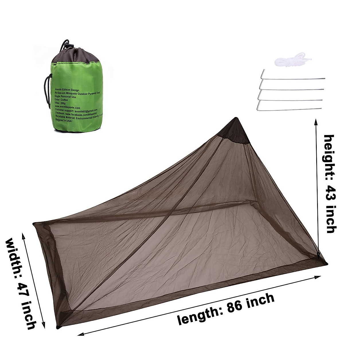 Aventik No-See-Um Camping Mosquito Net Bed Compact and Ultra-Light for Travel，Finest Holes Mesh 2000 Noseeum Netting for Camping and Hiking, Without Sleeping Mat (Single Brown Color, M)