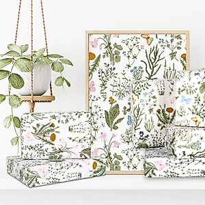 JarThenaAMCS 100 Sheets Vintage Wildflower Tissue Paper Wild Floral Art Tissue Spring Wrapping Paper for Birthday Wedding DIY Crafts Gift Packing, 20 x 14 Inch