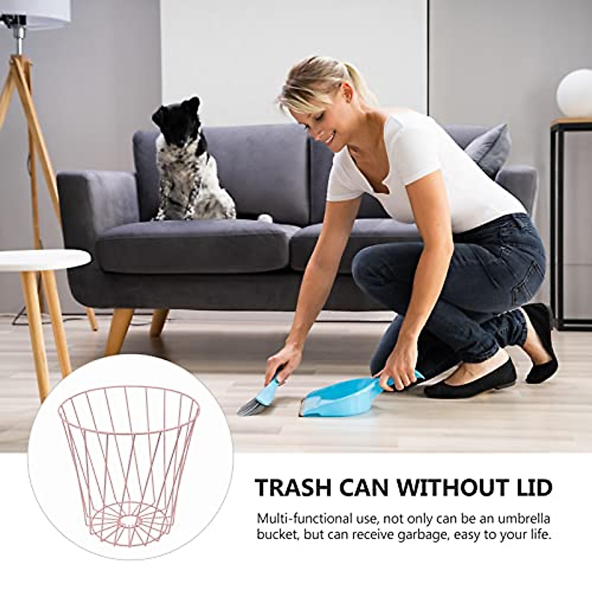 Cabilock Entryway Decor Metal Waste Container Iron Wire Umbrella Storage Holder Stand Kitchen Trash Waste Can Round Trash Bin for Office Room Bathroom Living Room Home Office Decor