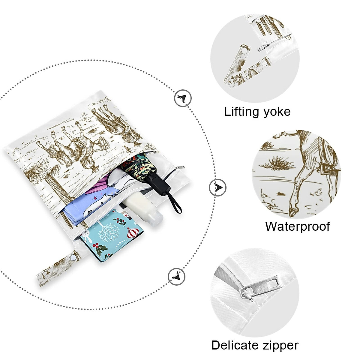 Kigai 2PCS Western Desert Cowboys Wet Dry Bags for Cloth Diaper Waterproof Swimsuits Bag with Handle Wristlet for Travel Beach Pouch