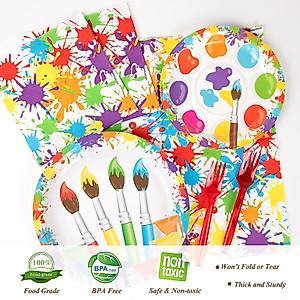 DECORLIFE Paint Party Supplies Serve 24, Paint Party Decorations Plates and Napkins Sets, Art Birthday Party Decorations for Kids Adults, 96 PCS
