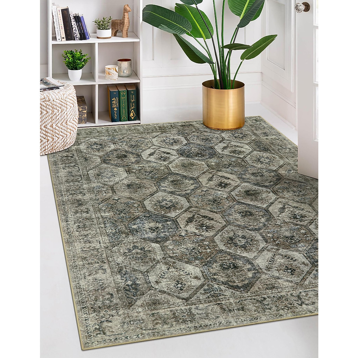 Lahome 5x7 Area Rugs 5 x 7 Dining Room Rugs for Under Table Large Washable Dining Room Rug,Moroccan Trellis Non Slip Non Shedding Indoor Carpet for Living Room Bedroom,Antique/Moss