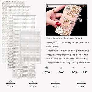 8 Sheets 4100 PCS White Pearl Rhinestone Stickers,3D Self Adhesive Face Gems Stick on Hair Eyes Face Body Makeup Flat Pearl Eyeshadow Sticker Tattoo Gem Women Nail Art Decoration DIY Craft Rhinestones