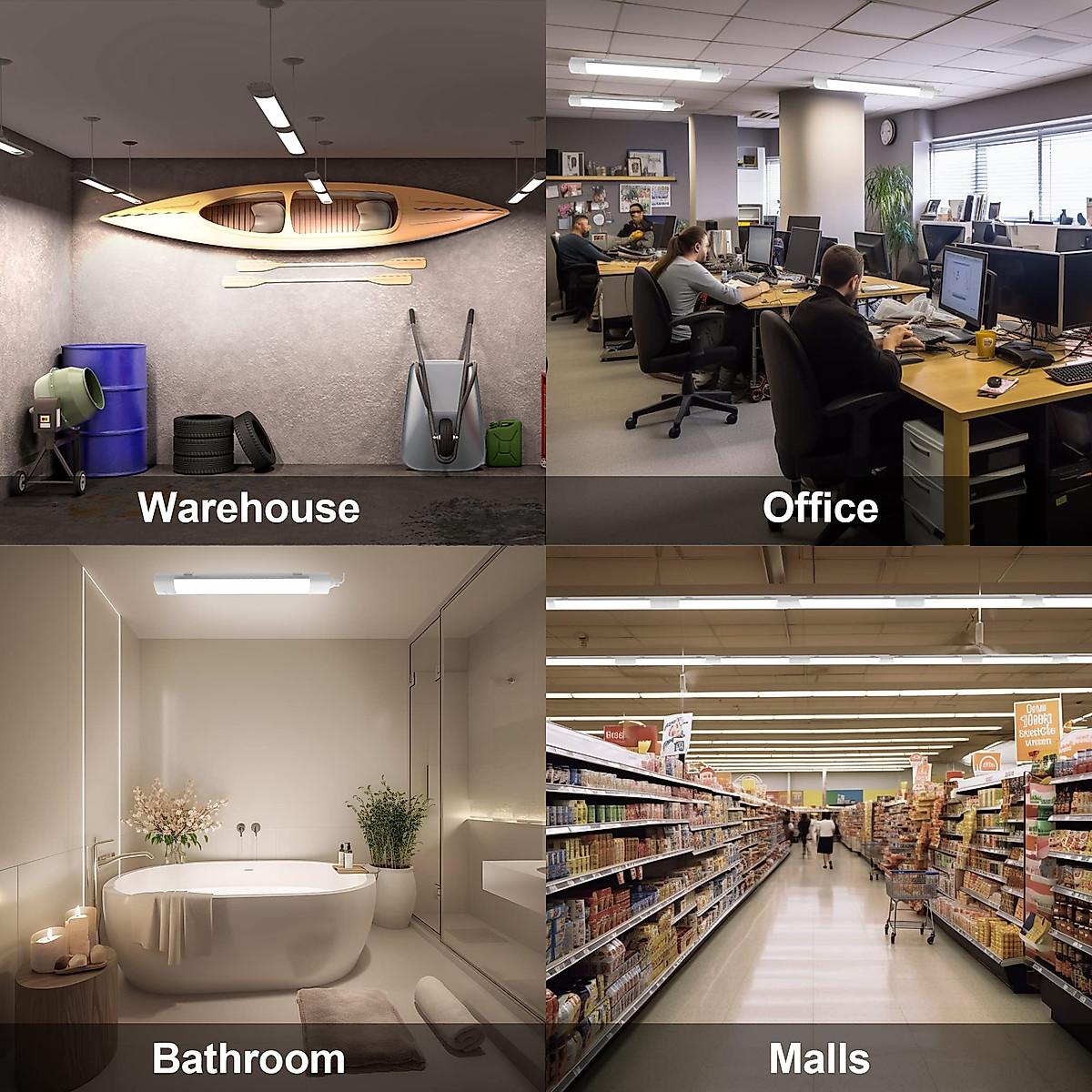 INVOVNI 2ft LED Ceiling Light Fixture, 18W 5000K 2000lm Plug in Tube Light, LED Shop Lights for Garage Closet Under Cabinet Kitchen Basement, Waterproof Closet Lights with Switch