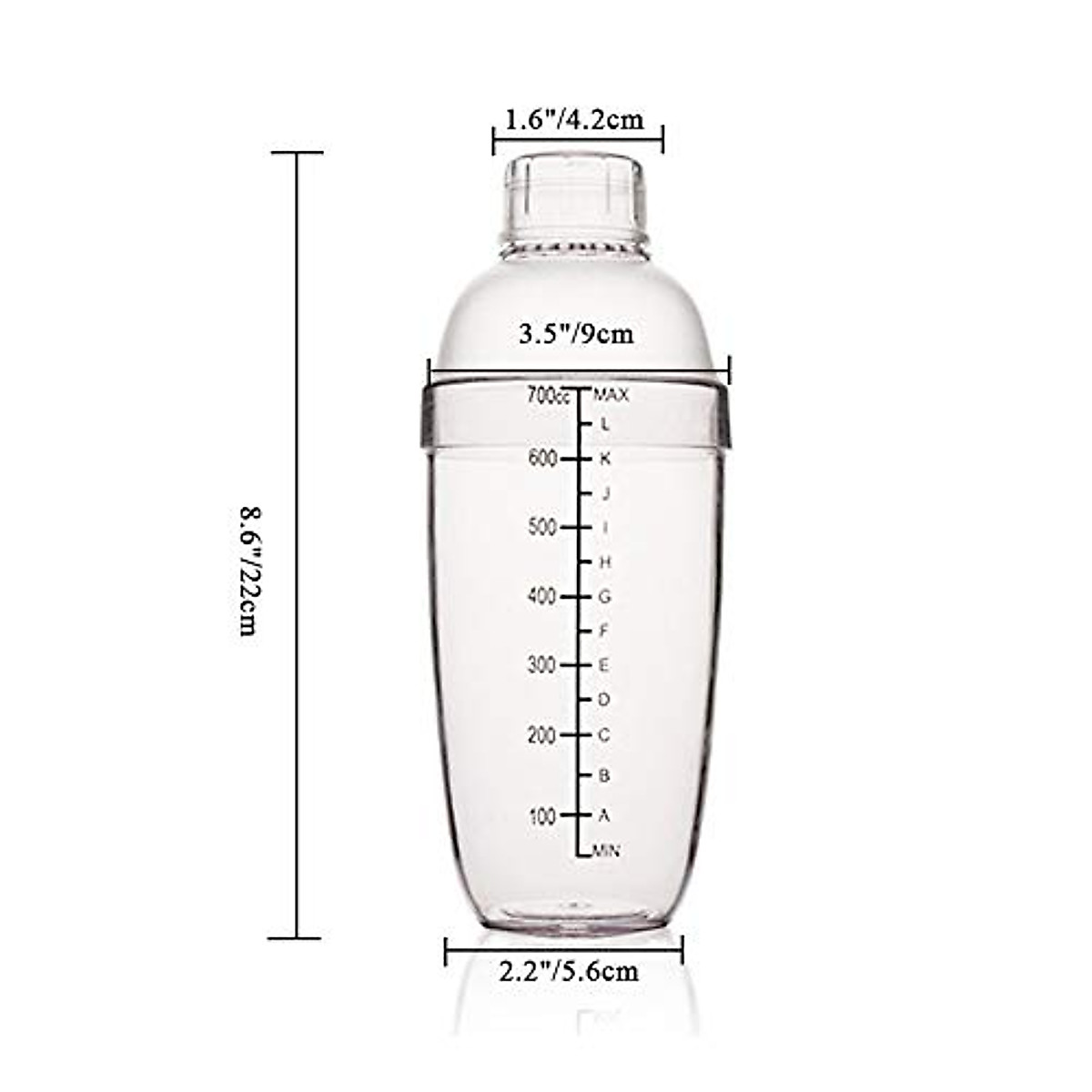 Plastic Shaker Cocktail 700cc / 24 oz Drink Mixer with Marks Clear Milk Tea Wine Shaker Bar Mixing Tool (24oz *2)