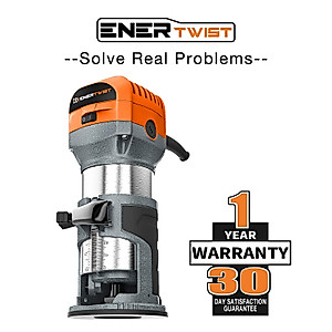 ENERTWIST Compact Router Tool, 7.0-Amp 1.25HP Soft Start Variable Speed Wood Router Kit w/Fixed Base, 1/4" & 3/8" Collets, Edge Guide, Roller Guide, Dust Hood, Replacement Brush Set, ETRT710S