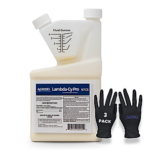 Agrisel Lambda-Cy Pro 9.7 CS Insect/Pest Control Safe for Poultry Houses, Residential & Commercial, Effective Against 55 Pests, Outdoor/Indoor, Includes 3-Pack of Agrisel Protective Gloves, 32 Ounces