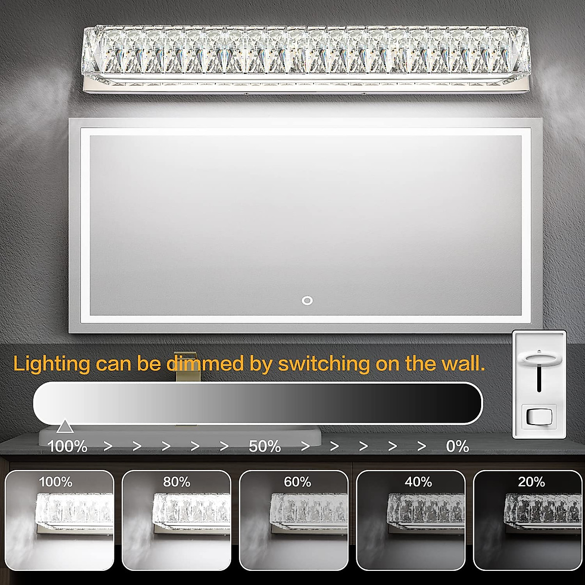 ZUZITO LED Vanity Lights for Bathroom - 30 inch Crystal Modern Vanity Lights - Chrome Bathroom Light Fixtures Over Mirror Cool White Light