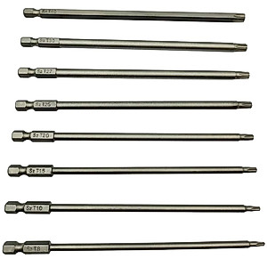 YDLQWCZ Long Torx Security Screwdriver Bit Sets 6 Inch Length T8 T10 T15 T20 T25 T27 T30 T40 S2 Steel Torx Security Head Drill Screw Driver Drill Set (8Pcs Torx Head (150mm)