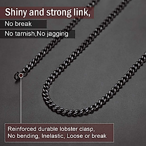 FindChic 7mm 18'' Men Black Curb Chain Necklace Thick Link Chains for Men
