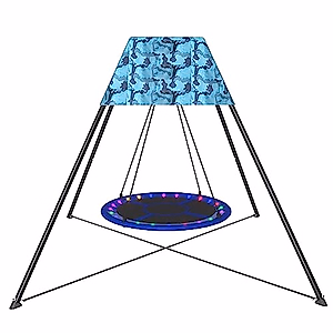 Detachable Hanging Chair Swing Tent Set with LED Strips, Nest Swing Stand for Boys/Girls, Hanging Swing Seat with Tent & Swing for Boys Girls Garden Backyard Playground