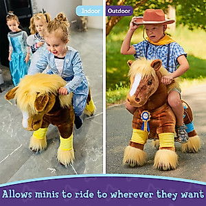 PonyCycle Official Walking Horse No Battery No Electricity Mechanical Brown Color Giddy up Pony Plush Toy Ride on Animal for Age 3-5 Years Small Size - K32