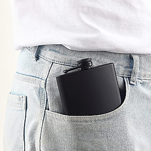 FYL 12 Oz 18/8 Stainless Steel Hip Flask for Liquor with Never-Lose Cap, Leakproof Easy Pour Funnel is Included, Matte Black