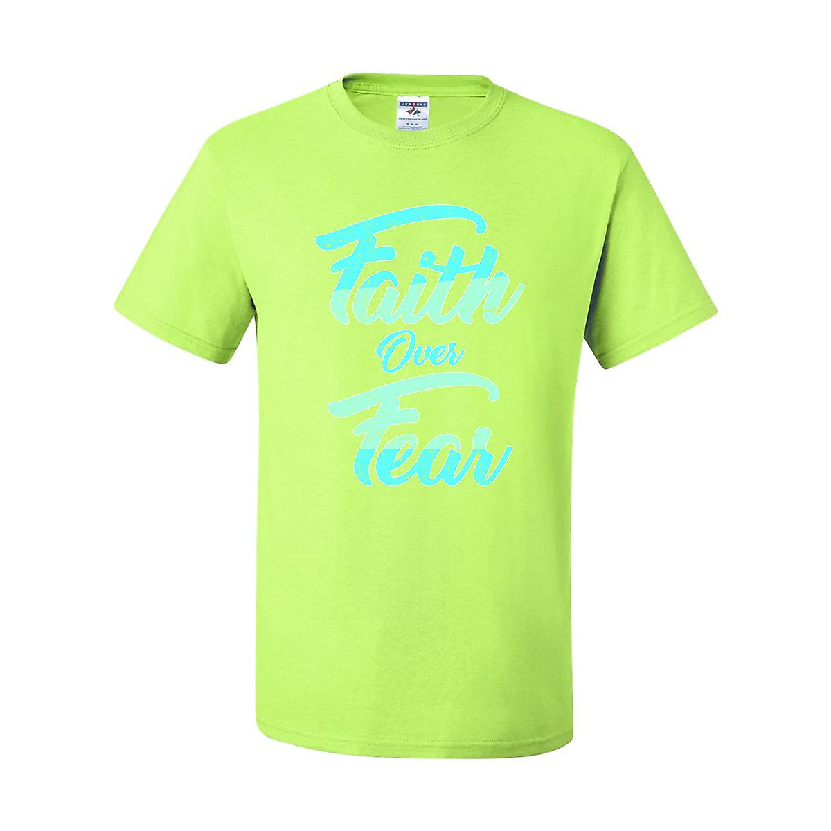 Faith Over Fear Inspirational/Christian Men's Graphic T-Shirt, Safety Green, Large