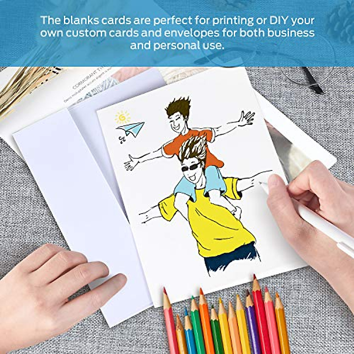 Ohuhu Blank White Cards and Envelopes 100 Pack, 5 x 7 Heavyweight Folded Cardstock and A7 Envelopes for DIY Christmas Greeting Cards, Wedding, Birthday, Invitations, Thank You Cards & All Occasion