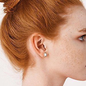 White Gold Plated Sterling Silver Opal Stud Earrings 3mm-8mm Options, Simulated Opal Dot Studs Hypoallergenic Jewelry (7, White-Star)