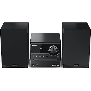 Sharp XL-B512 Micro Component Wireless Bluetooth Audio Streaming & CD Player Wood Speaker System + Remote, USB Port, MP3 Playback, FM Stereo Digital Tuner, Aux Input, Black Oak
