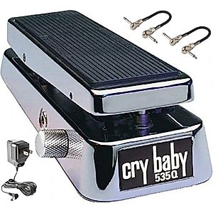 Briskdrop Dunlop 535Q-C Cry Baby Multi-Wah Pedal, Chrome - Bundled with Dunlop Power Supply and 2 MXR Patch Cables