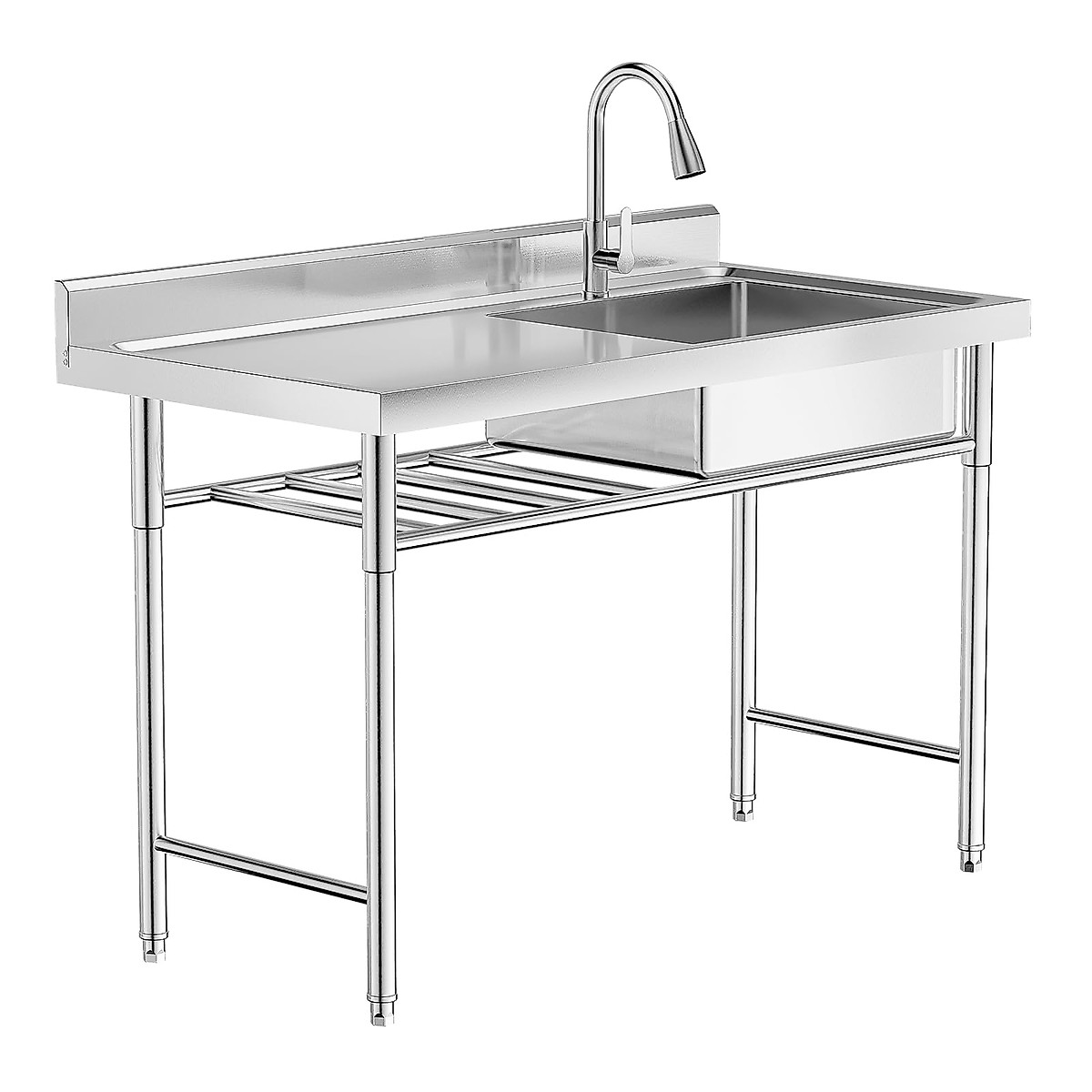 Stainless Steel Utility Sink, Single Bowl Free Standing Kitchen Sink with Faucet & Workbench, Topmount Kitchen Sink for Farmhouse, Bathroom, Bar, Laundry Room (47.24 * 23.62 * 31.5inch)