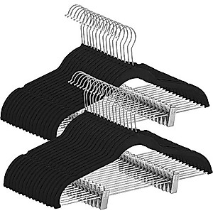 Utopia Home Pants Hangers with Clips 24 Pack - Velvet Skirt Hangers with Notches - Space Saving & Heavy Duty Non Slip Black Velvet Hanger with 360 Degrees Swivel Hook