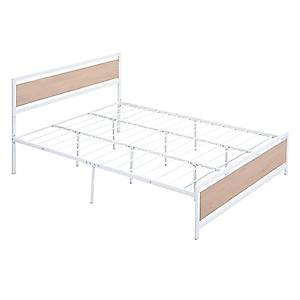 UBGO Queen Size Platform Bed with Headboard and Footboard,Metal and Wood Bed Frame,No Box Spring Needed,for Kids, Teens, Girls, Boys,Bedroom Furniture-White