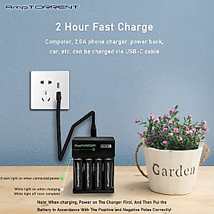 AmpTORRENT Rechargeable Lithium AA Batteries, 3000mWh Lithium AA Battery, AA Batteries Rechargeable with Charger, 2h Fast Charge, 1.5V Constant Output, Lasting Power, Leakproof Design, 1600 Cycles