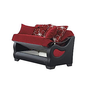 BEYAN Pittsburgh Collection Modern Convertible Storage Loveseat with Ample Storage Space, Includes 2 Pillows, Red/Black