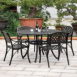 PATIO-IN Cast Aluminum Patio Dining Chairs Set of 4, All Weather Cast Aluminum Bistro Chairs with Armrest, Patio Bistro Chairs, 4 Piece Outdoor Dinning Chairs for Balcony, Backyard, Garden