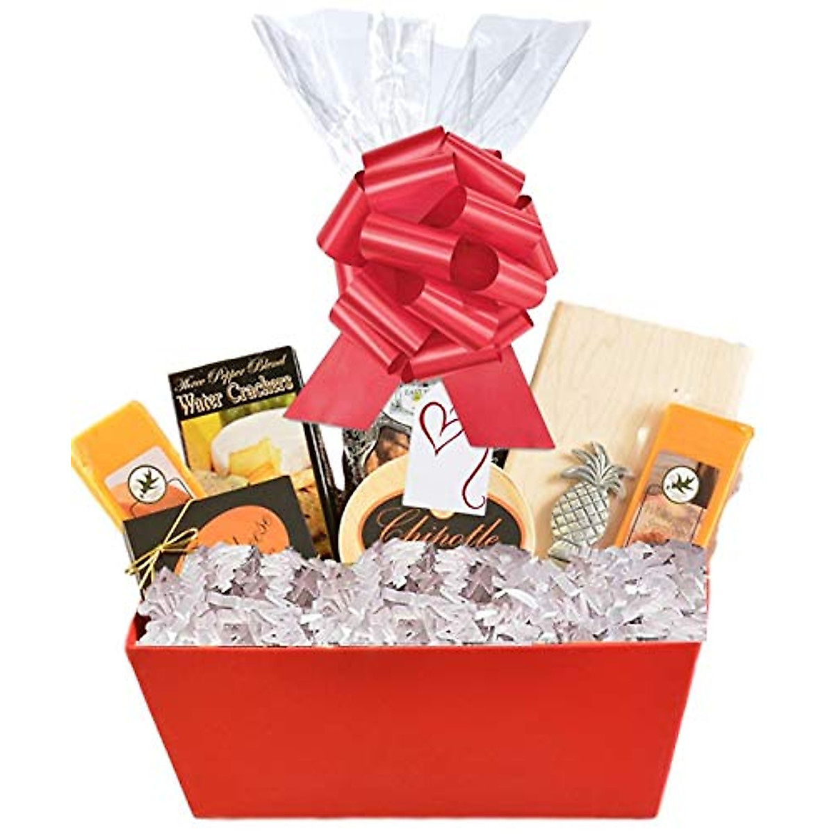 Gift Basket Making Kit Do It Yourself Diy Build Your Own Gift Basket Matching Supplies Market Tray Basket Cellophane Bag Shredded Crinkle Paper Ribbon Pull Bow (RED AND WHITE, X-LARGE)