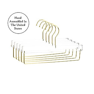 HomeCube USA Elegant Acrylic Clear Hangers with Gold Hook, Heavy Duty Clothes Hanger for Adult (5, Pant Hanger)