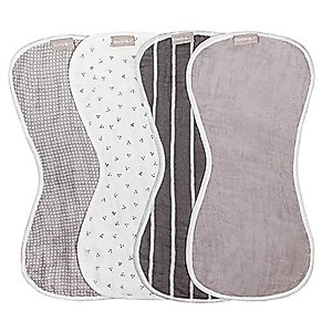 WeeSprout Unisex Set of 4 Organic Towel Cotton Burp Cloths Four Ultra-Absorbent Layers Keep Clothes Dry, Button Transforms Burp Cloth into Baby Bib, Machine Washable (Neutral Set, Full)