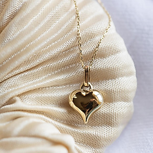 SOPHOS JEWELRY 10K Solid Yellow Gold Heart Pendant Necklace with 18" Real Gold Chain, Dainty Jewellery for Women