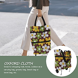 Tofficu Foldable Shopping Cart Trolley Folding Shopping Bag Portable Sunflower Pattern Bag with Wheels Collapsible Food Bag for Shopping Travel