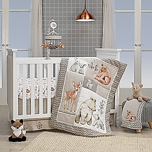 Lambs & Ivy Painted Forest 4-Piece Crib Bedding Set - Gray, Beige, White
