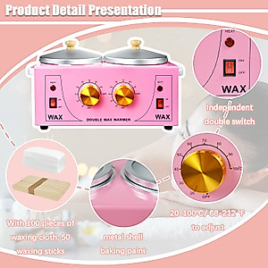 Double Wax Warmer Electric Wax Warmer Professional Machine for Hair Removal, Wax Heater for Paraffin Facial Skin Body Spa Salon Equipment with 100 Waxing Cloth And 50 Removal Wooden Craft Sticks