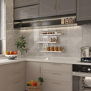 Giftgarden 24 Inch White Floating Shelves for Wall Mount, Modern Wood Wall Shelf Ledge for Bathroom Bedroom Living Room Kitchen Nursery Storage, Set of 3 Different Sizes