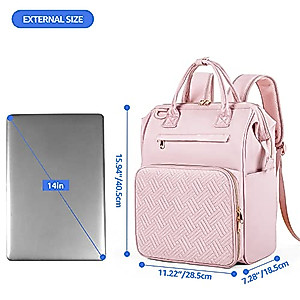Fasrom Teacher Bag Backpack for Work Women with 14 Inches Laptop Compartment and Pockets for Teacher Supplies (Empty Bag Only, Patent Design), Pink