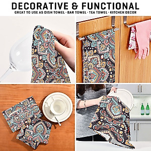 MNSRUU Kitchen Towels Dishcloths Sets 4Pcs with Hanging Loop, Indian Floral Paisley Absorbent Kitchen Décor Cleaning Hand Towel Tea Towels for Farmhouse Kitchen Dishes Tea Home