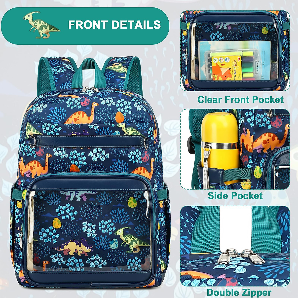 LEDAOU Kids Preschool Backpack Boys Kindergarten BookBag Elementary Waterproof School Bag (Dinosaur Leaf)