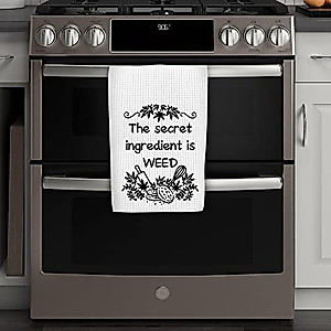 The Secret Ingredient is Weed Funny Farmhouse Kitchen Decor Cute Housewarming Gift Novelty Dish Towel (Ingredient is Weed)