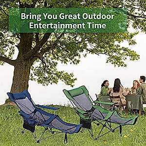 MYCOQU Camping Lounge Chair, Oversized Folding Reclining Camping Chair, Portable Recliner with Footrest, Carry Bag and Cup Holder, 320 Ibs Weight Capacity(Blue)