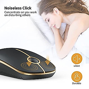 Silent Wireless Mouse, 2.4G Slim Travel Mouse with USB Receiver, Quiet Click Protable Computer Mice for Laptop PC Mac, Comfortable Texture, Black & Gold