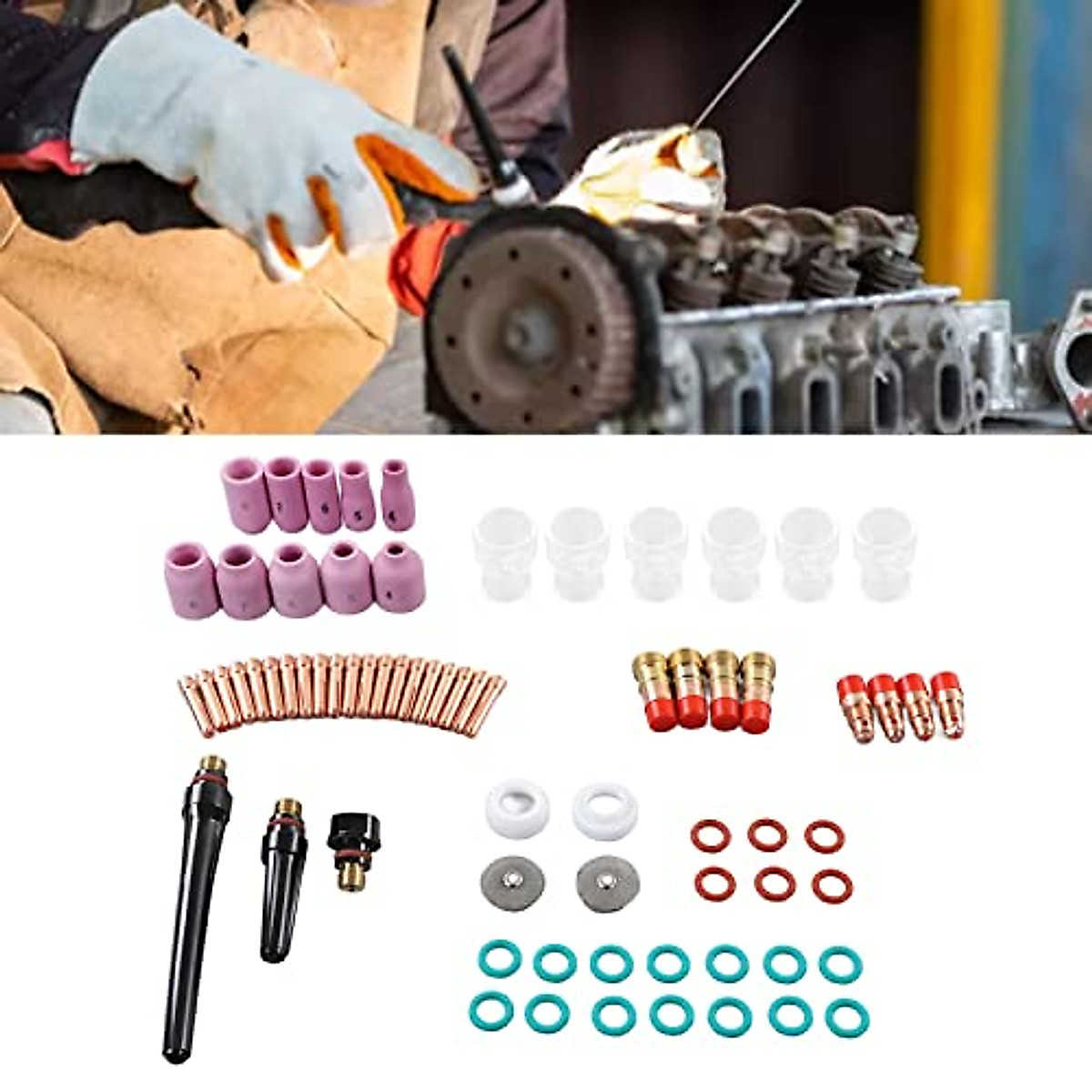 Welding Gun Accessories, Good Compatibility Glass Cups Pressure Caps Color O Rings Electrode Nozzles Kit for WP17 WP18 WP26 Welder