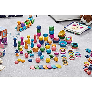 TickiT 73979 Rainbow Wooden Super Set - Set of 84 - 12 Different Shapes in 7 Colors - Loose Parts Play Set for Babies and Toddlers 10m+ - Inspire Curiosity and Open-Ended Play