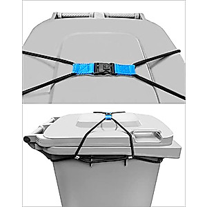 QWORK Trash Can Lock, 2 Pack Closed Garbage Lid Lock, for 30 - 50 Gallon Outdoor Trash Can, Bungee Cord Heavy Duty Animal Proof Trash Lid Lock for Dogs, Bears, Raccoons, Opossums
