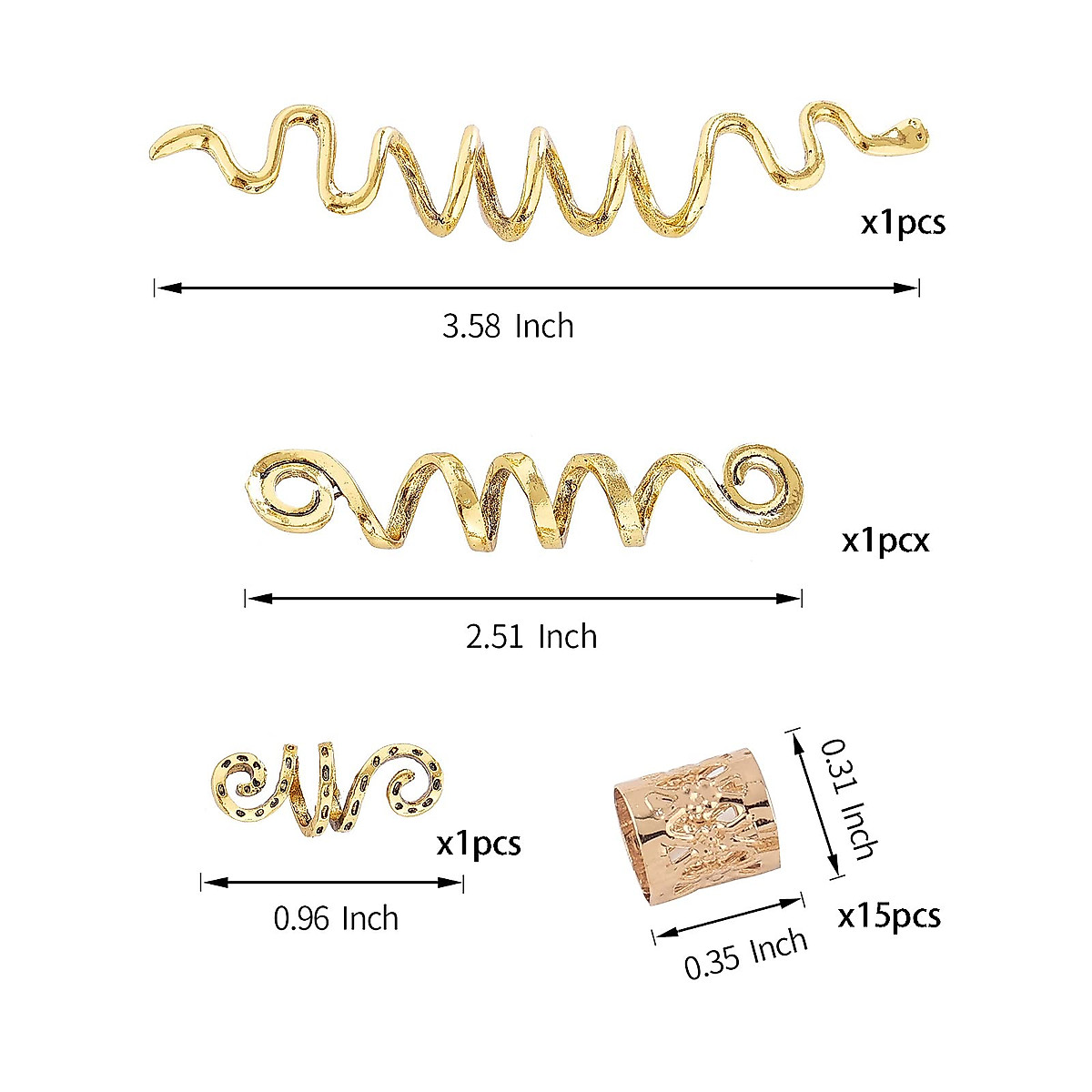 FRDTLUTHW 18Pcs Hair Accessories Loc Hair Jewelry for Women Braids, Dreadlock Beads Metal Hair Clips Decoration Gold(Multiple Styles)-style4