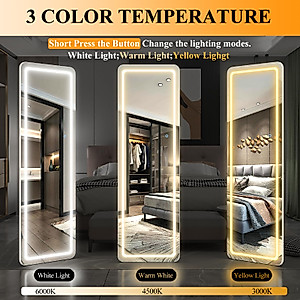 MTURIKIRI Full Length Mirror with Lights,59’’*20’’ LED Full Body Mirror,Wall Hanging Mirror,Free Standing Lighted Floor Mirror,Led Mirror Full Length for Bedroom with Dimming & 3 Color Modes