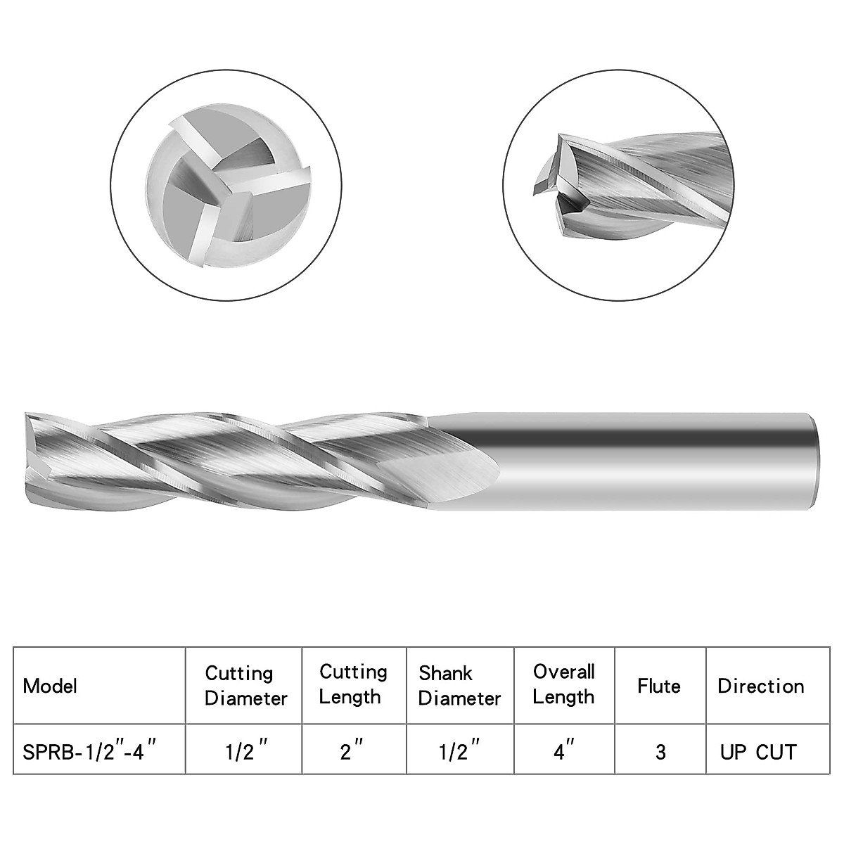 EANOSIC Upcut Spiral Router Bit 3-Flute with 1/2” Shank, Extra Long (4 inch), 1/2” Cutting Diameter, 2” Cutting Length, Carbide CNC Router Bits End Mill for Wood Mortises Carving Engraving